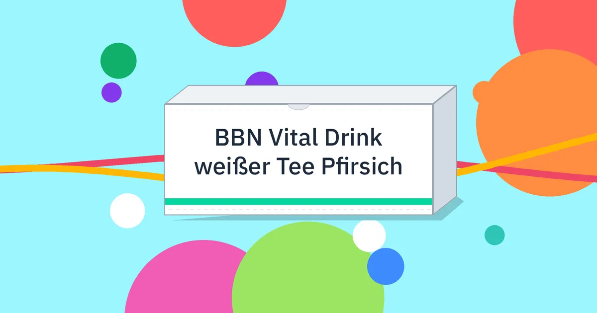 Symbolbild: Packung mit der Aufschrift BBN Vital Drink weißer Tee Pfirsich (PZN 16761095) – Verfügbarkeit und Bezug in Apotheken in Frankfurt am Main