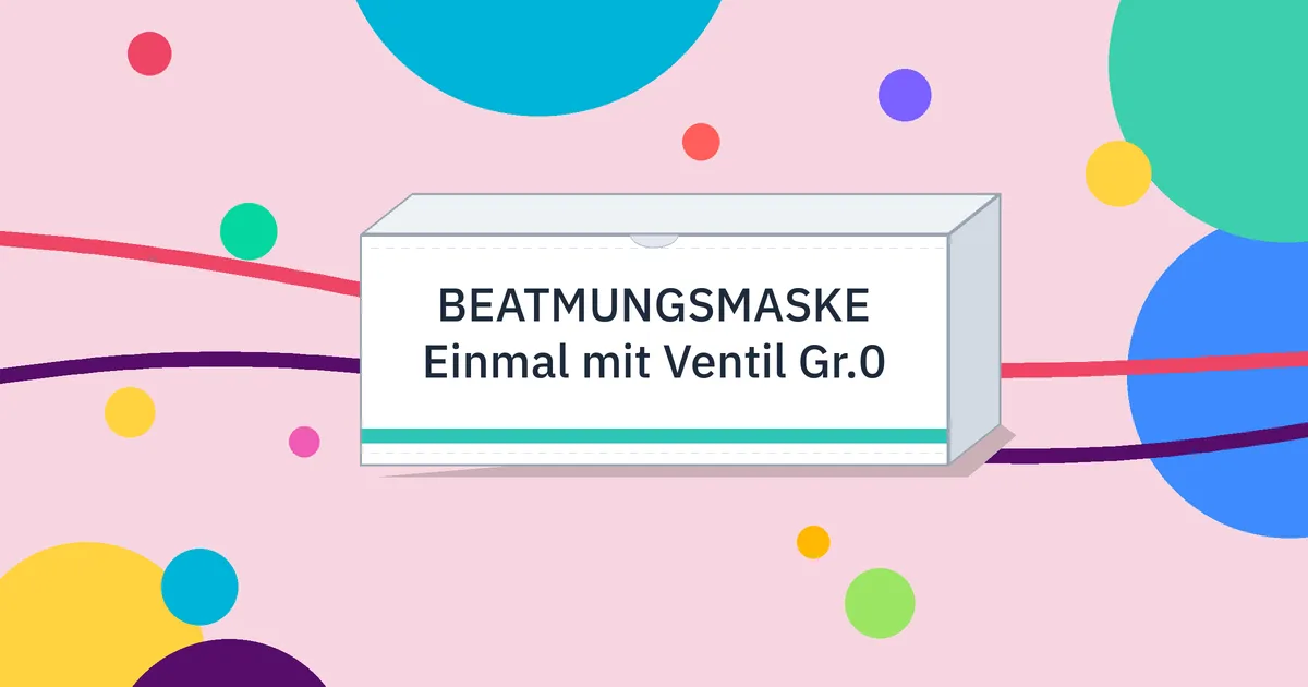 Symbolbild: Packung mit der Aufschrift BEATMUNGSMASKE Einmal mit Ventil Gr.0 (PZN 06973577) – Verfügbarkeit und Bezug in Apotheken in Frankfurt am Main