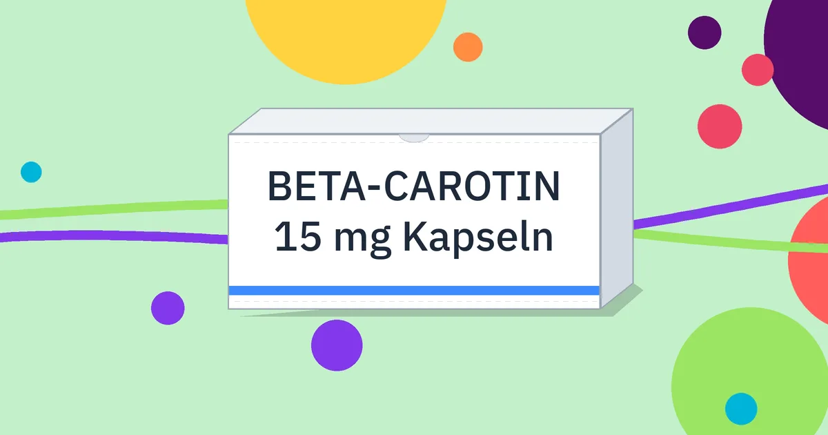 Symbolbild: Packung mit der Aufschrift BETA-CAROTIN 15 mg Kapseln (PZN 20222398) – Verfügbarkeit und Bezug in Apotheken in Frankfurt am Main