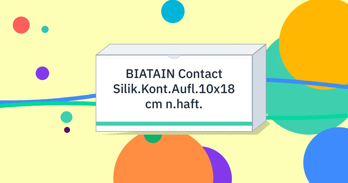 Symbolbild: Packung mit der Aufschrift BIATAIN Contact Silik.Kont.Aufl.10x18 cm n.haft. (PZN 18054864) – Verfügbarkeit und Bezug in Apotheken in Frankfurt am Main