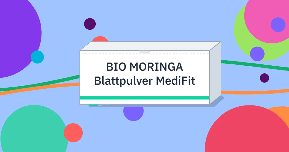 Symbolbild: Packung mit der Aufschrift BIO MORINGA Blattpulver MediFit (PZN 13417078) – Verfügbarkeit und Bezug in Apotheken in Frankfurt am Main