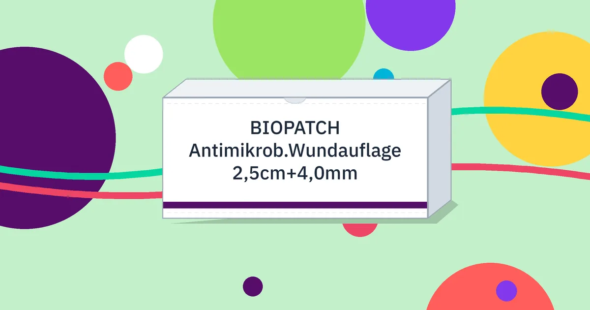 Symbolbild: Packung mit der Aufschrift BIOPATCH Antimikrob.Wundauflage 2,5cm+4,0mm (PZN 10280259) – Verfügbarkeit und Bezug in Apotheken in Frankfurt am Main