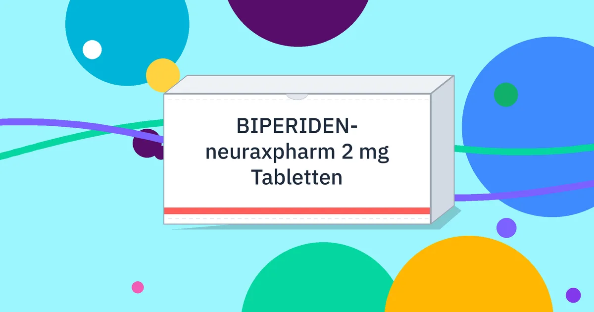 Symbolbild: Packung mit der Aufschrift BIPERIDEN-neuraxpharm 2 mg Tabletten (PZN 06616759) – Verfügbarkeit und Bezug in Apotheken in Frankfurt am Main