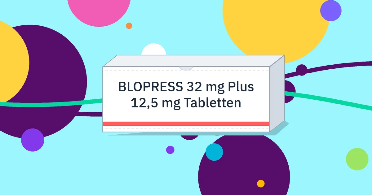 Symbolbild: Packung mit der Aufschrift BLOPRESS 32 mg Plus 12,5 mg Tabletten (PZN 06109198) – Verfügbarkeit und Bezug in Apotheken in Frankfurt am Main
