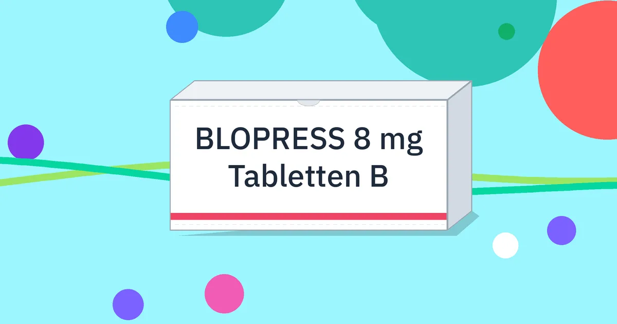 Symbolbild: Packung mit der Aufschrift BLOPRESS 8 mg Tabletten B (PZN 04392250) – Verfügbarkeit und Bezug in Apotheken in Frankfurt am Main