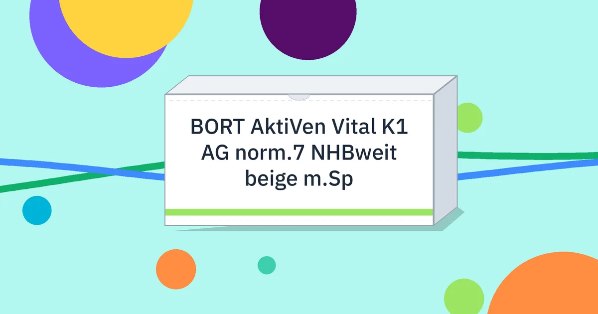 Symbolbild: Packung mit der Aufschrift BORT AktiVen Vital K1 AG norm.7 NHBweit beige m.Sp (PZN 13731283) – Verfügbarkeit und Bezug in Apotheken in Frankfurt am Main