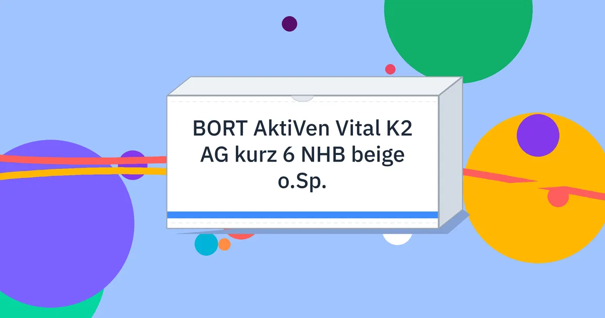 Symbolbild: Packung mit der Aufschrift BORT AktiVen Vital K2 AG kurz 6 NHB beige o.Sp. (PZN 13731538) – Verfügbarkeit und Bezug in Apotheken in Frankfurt am Main