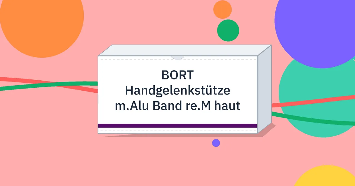 Symbolbild: Packung mit der Aufschrift BORT Handgelenkstütze m.Alu Band re.M haut (PZN 04125218) – Verfügbarkeit und Bezug in Apotheken in Frankfurt am Main