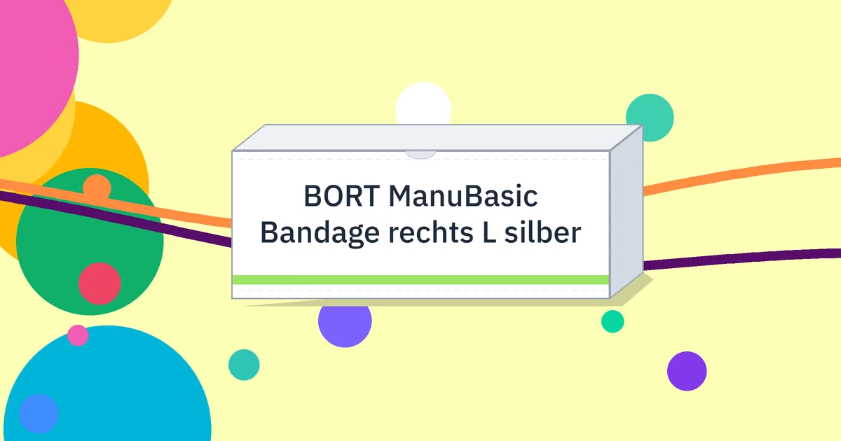 Symbolbild: Packung mit der Aufschrift BORT ManuBasic Bandage rechts L silber (PZN 07670086) – Verfügbarkeit und Bezug in Apotheken in Frankfurt am Main