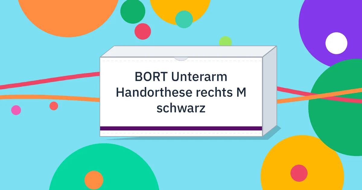 Symbolbild: Packung mit der Aufschrift BORT Unterarm Handorthese rechts M schwarz (PZN 07668882) – Verfügbarkeit und Bezug in Apotheken in Frankfurt am Main