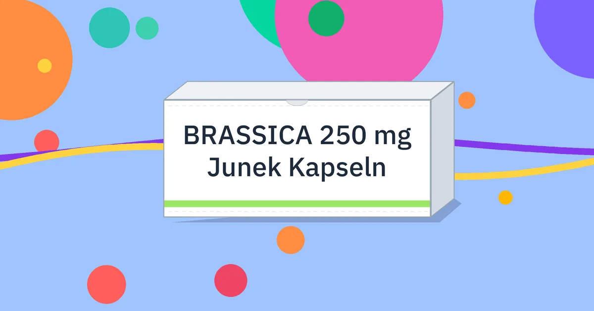 Symbolbild: Packung mit der Aufschrift BRASSICA 250 mg Junek Kapseln (PZN 01105876) – Verfügbarkeit und Bezug in Apotheken in Frankfurt am Main