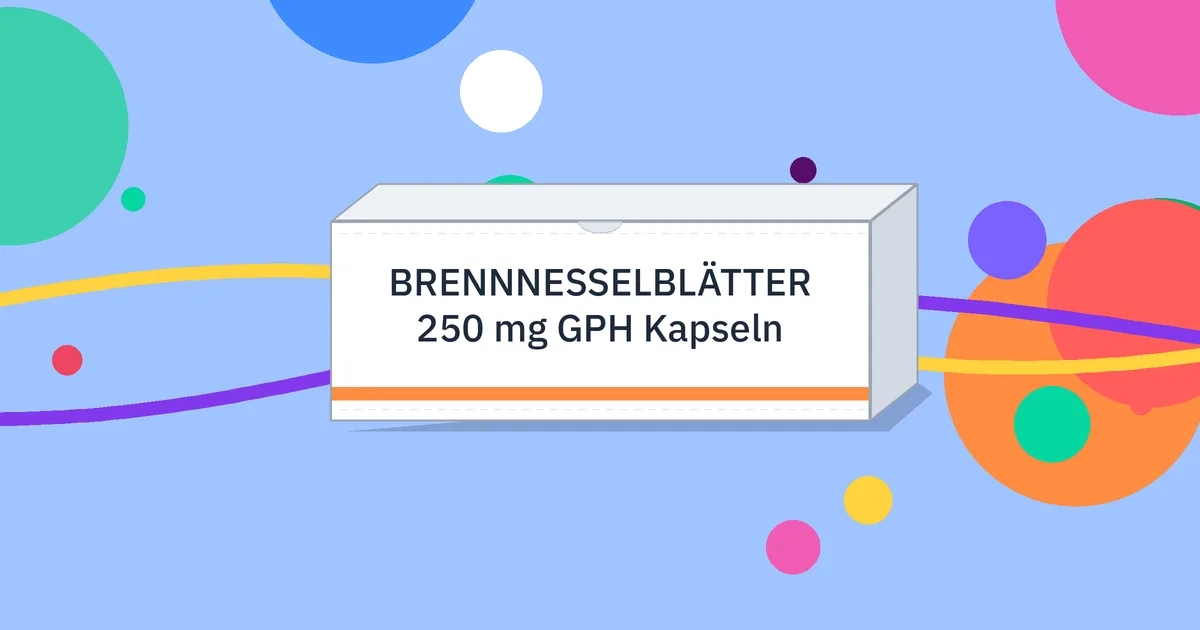 Symbolbild: Packung mit der Aufschrift BRENNNESSELBLÄTTER 250 mg GPH Kapseln (PZN 04411728) – Verfügbarkeit und Bezug in Apotheken in Frankfurt am Main