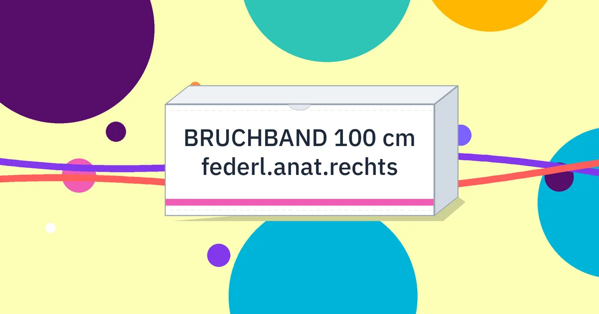 Symbolbild: Packung mit der Aufschrift BRUCHBAND 100 cm federl.anat.rechts (PZN 01961629) – Verfügbarkeit und Bezug in Apotheken in Frankfurt am Main