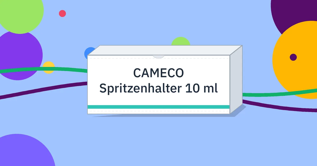 Symbolbild: Packung mit der Aufschrift CAMECO Spritzenhalter 10 ml (PZN 06771684) – Verfügbarkeit und Bezug in Apotheken in Frankfurt am Main