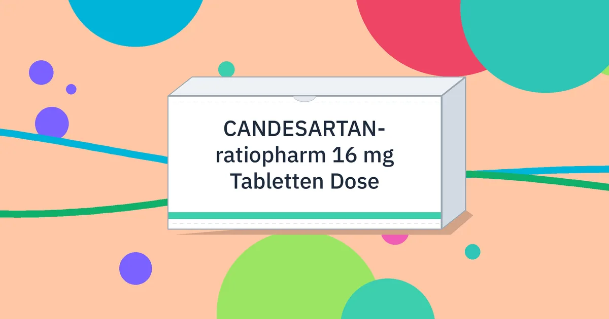 Symbolbild: Packung mit der Aufschrift CANDESARTAN-ratiopharm 16 mg Tabletten Dose (PZN 19535726) – Verfügbarkeit und Bezug in Apotheken in Frankfurt am Main