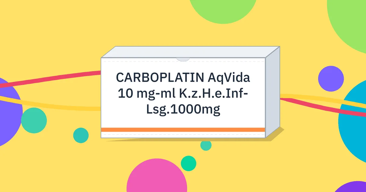 Symbolbild: Packung mit der Aufschrift CARBOPLATIN AqVida 10 mg-ml K.z.H.e.Inf-Lsg.1000mg (PZN 20006476) – Verfügbarkeit und Bezug in Apotheken in Frankfurt am Main
