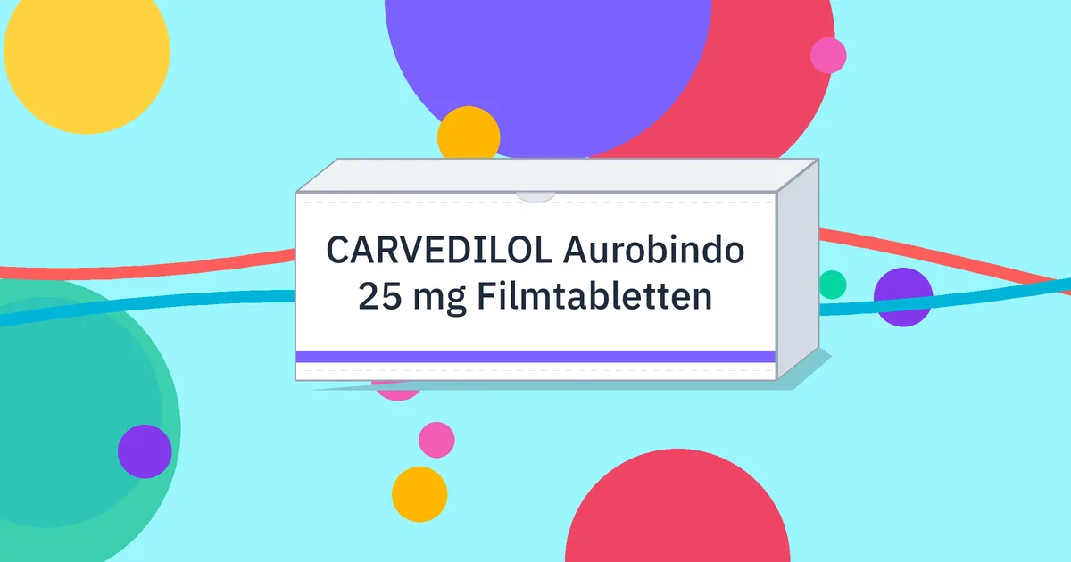 Symbolbild: Packung mit der Aufschrift CARVEDILOL Aurobindo 25 mg Filmtabletten (PZN 02593234) – Verfügbarkeit und Bezug in Apotheken in Frankfurt am Main