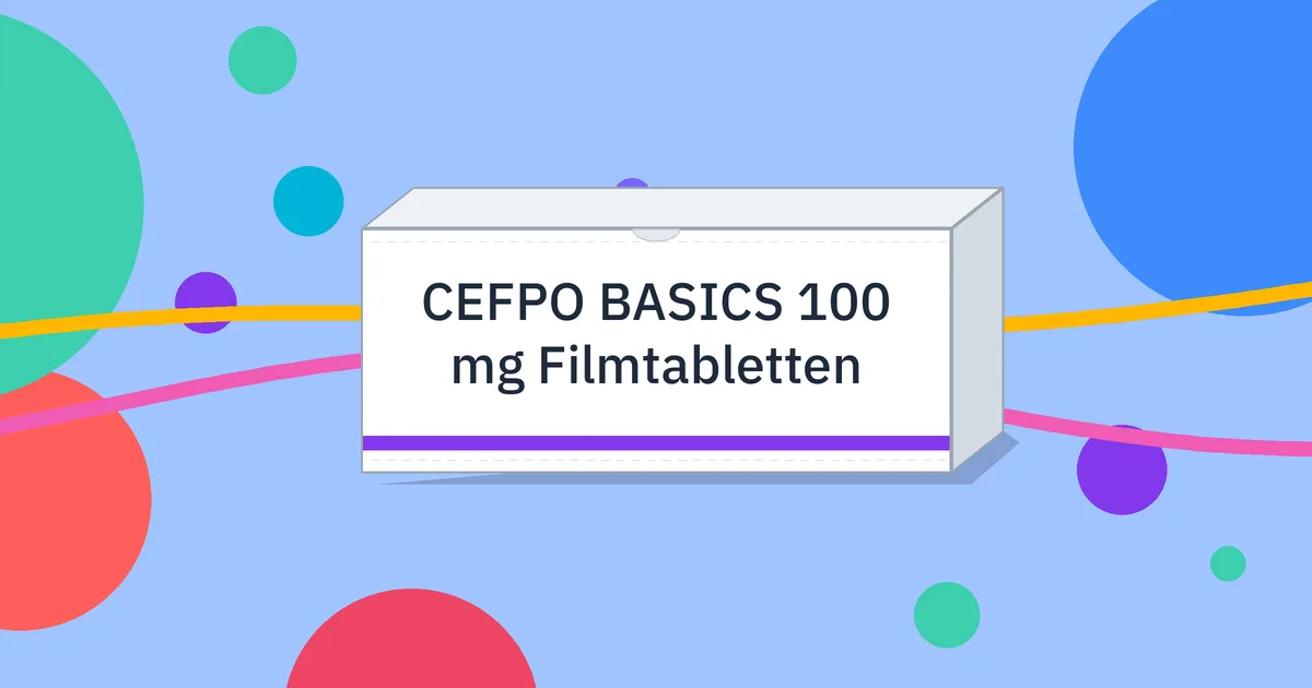 Symbolbild: Packung mit der Aufschrift CEFPO BASICS 100 mg Filmtabletten (PZN 00038557) – Verfügbarkeit und Bezug in Apotheken in Frankfurt am Main