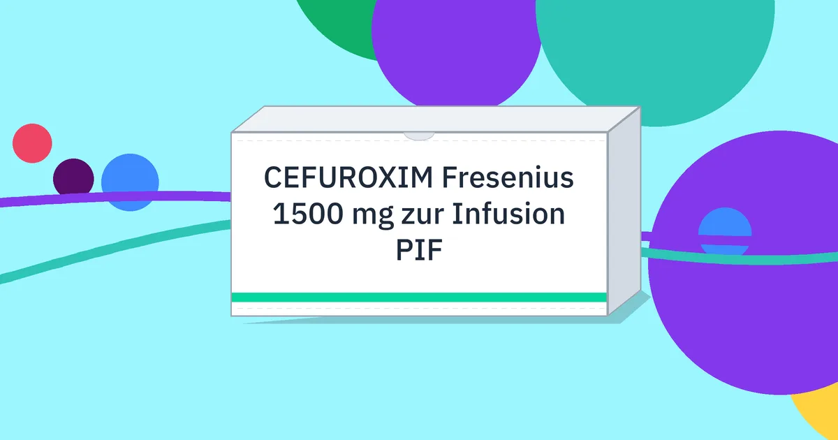 Symbolbild: Packung mit der Aufschrift CEFUROXIM Fresenius 1500 mg zur Infusion PIF (PZN 03405306) – Verfügbarkeit und Bezug in Apotheken in Frankfurt am Main