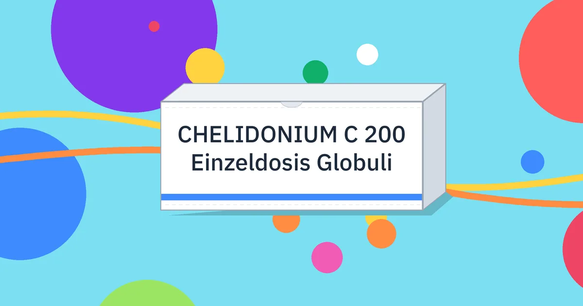 Symbolbild: Packung mit der Aufschrift CHELIDONIUM C 200 Einzeldosis Globuli (PZN 01917976) – Verfügbarkeit und Bezug in Apotheken in Frankfurt am Main