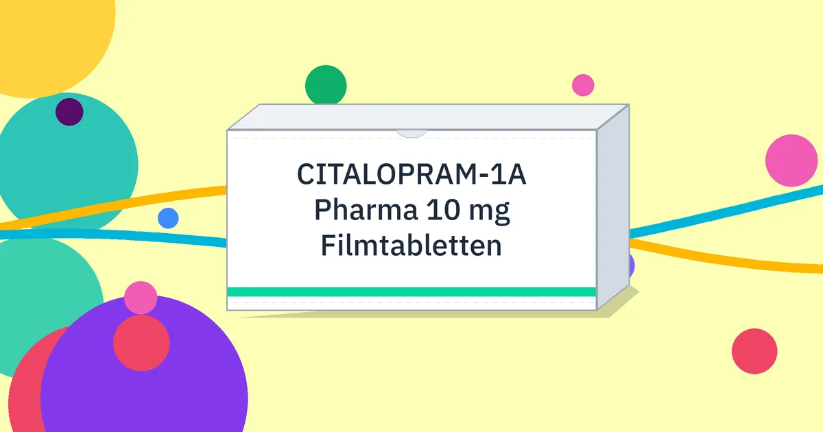 Symbolbild: Packung mit der Aufschrift CITALOPRAM-1A Pharma 10 mg Filmtabletten (PZN 03872858) – Verfügbarkeit und Bezug in Apotheken in Frankfurt am Main