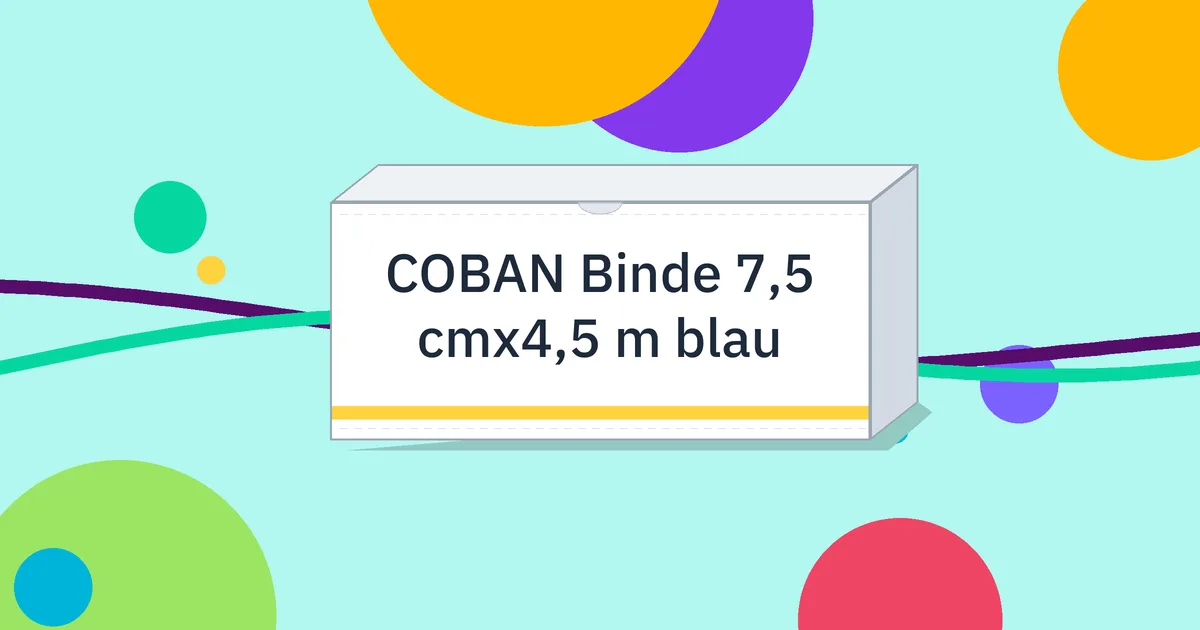 Symbolbild: Packung mit der Aufschrift COBAN Binde 7,5 cmx4,5 m blau (PZN 15401992) – Verfügbarkeit und Bezug in Apotheken in Frankfurt am Main