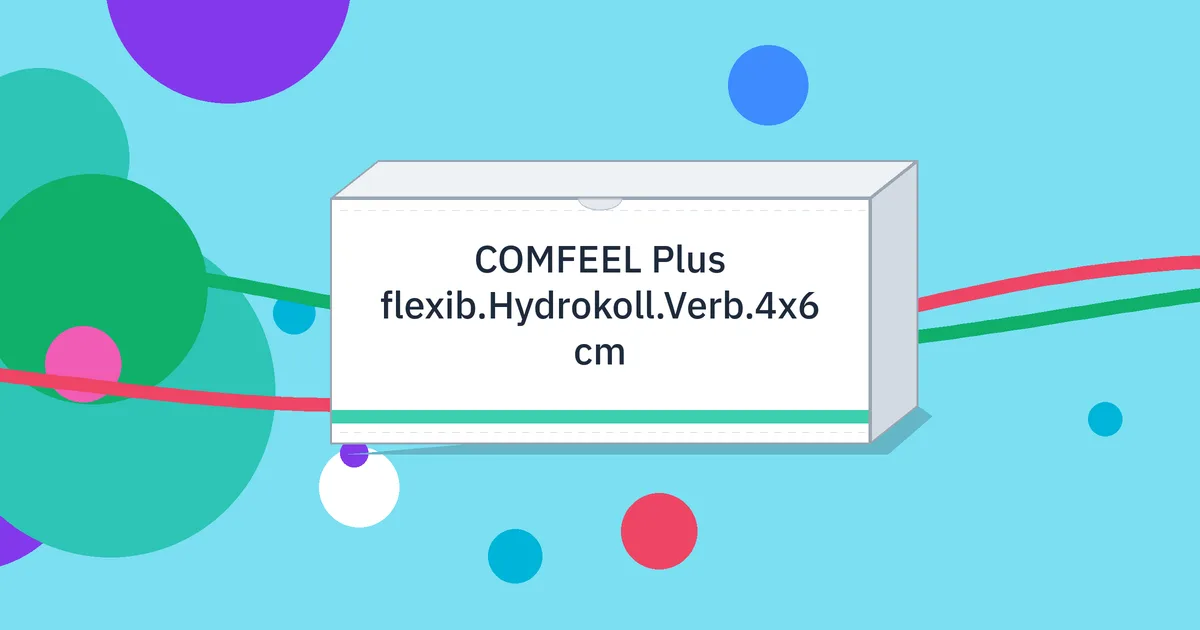 Symbolbild: Packung mit der Aufschrift COMFEEL Plus flexib.Hydrokoll.Verb.4x6 cm (PZN 14332071) – Verfügbarkeit und Bezug in Apotheken in Frankfurt am Main