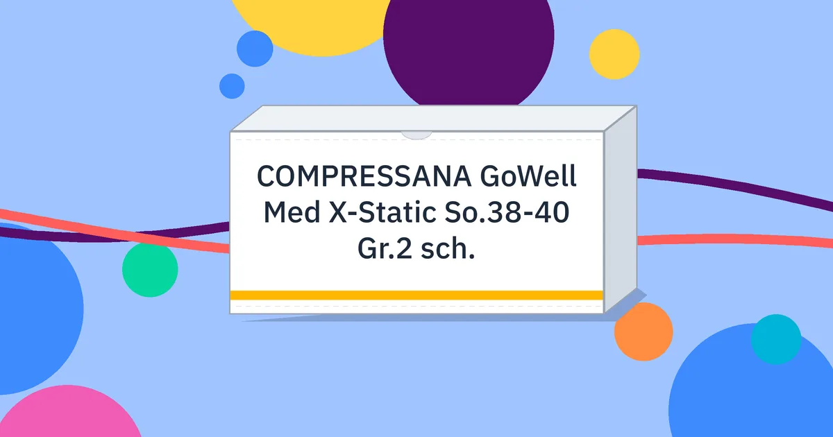 Symbolbild: Packung mit der Aufschrift COMPRESSANA GoWell Med X-Static So.38-40 Gr.2 sch. (PZN 03116571) – Verfügbarkeit und Bezug in Apotheken in Frankfurt am Main