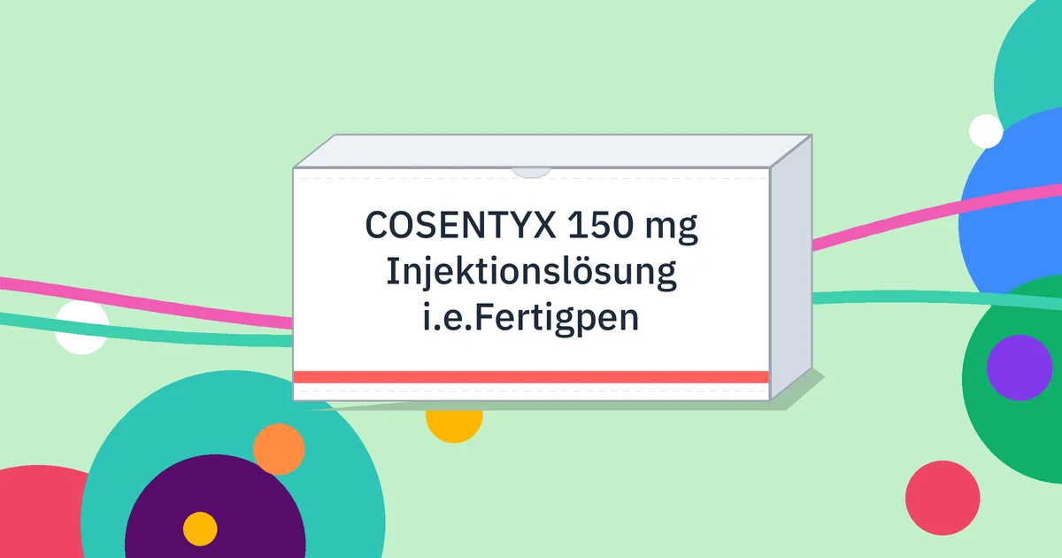 Symbolbild: Packung mit der Aufschrift COSENTYX 150 mg Injektionslösung i.e.Fertigpen (PZN 12519397) – Verfügbarkeit und Bezug in Apotheken in Frankfurt am Main