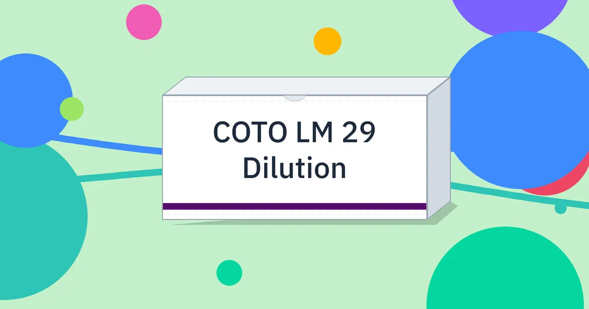 Symbolbild: Packung mit der Aufschrift COTO LM 29 Dilution (PZN 13455564) – Verfügbarkeit und Bezug in Apotheken in Frankfurt am Main
