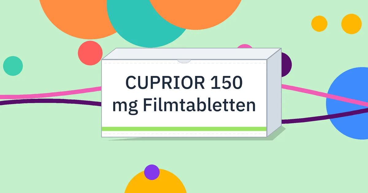 Symbolbild: Packung mit der Aufschrift CUPRIOR 150 mg Filmtabletten (PZN 17607120) – Verfügbarkeit und Bezug in Apotheken in Frankfurt am Main