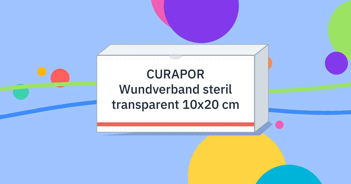 Symbolbild: Packung mit der Aufschrift CURAPOR Wundverband steril transparent 10x20 cm (PZN 17831573) – Verfügbarkeit und Bezug in Apotheken in Frankfurt am Main