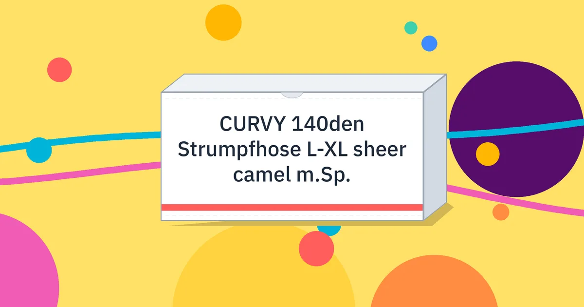 Symbolbild: Packung mit der Aufschrift CURVY 140den Strumpfhose L-XL sheer camel m.Sp. (PZN 16175486) – Verfügbarkeit und Bezug in Apotheken in Frankfurt am Main