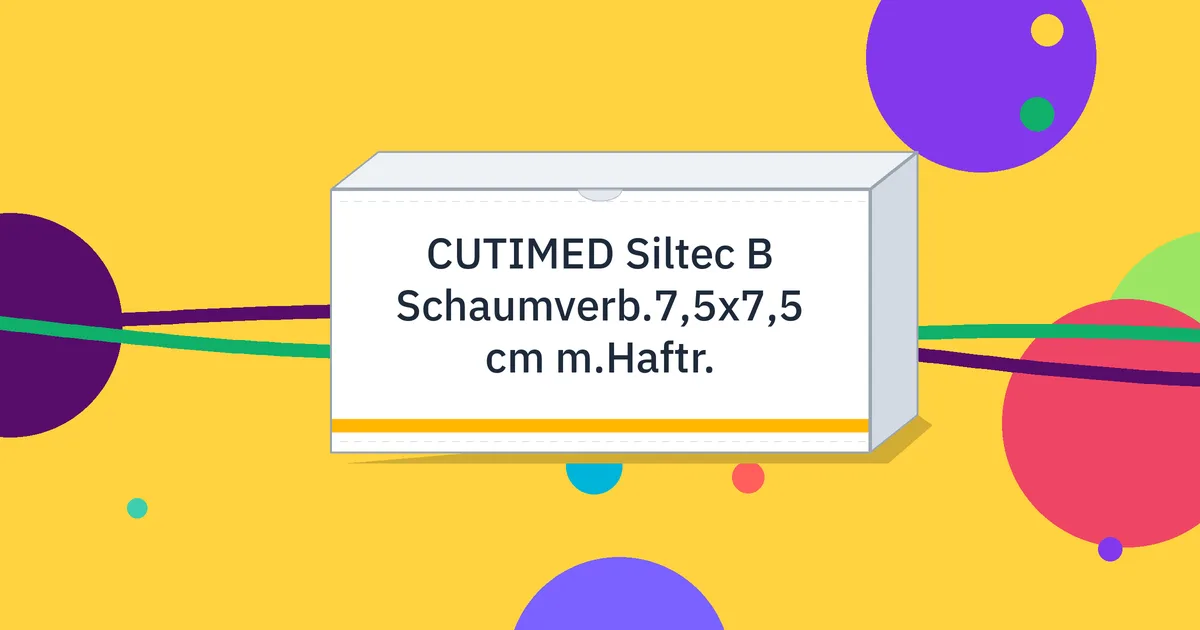 Symbolbild: Packung mit der Aufschrift CUTIMED Siltec B Schaumverb.7,5x7,5 cm m.Haftr. (PZN 12892475) – Verfügbarkeit und Bezug in Apotheken in Frankfurt am Main