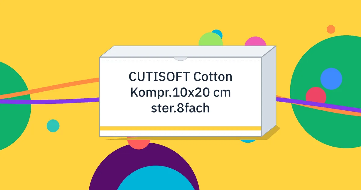 Symbolbild: Packung mit der Aufschrift CUTISOFT Cotton Kompr.10x20 cm ster.8fach (PZN 12656071) – Verfügbarkeit und Bezug in Apotheken in Frankfurt am Main