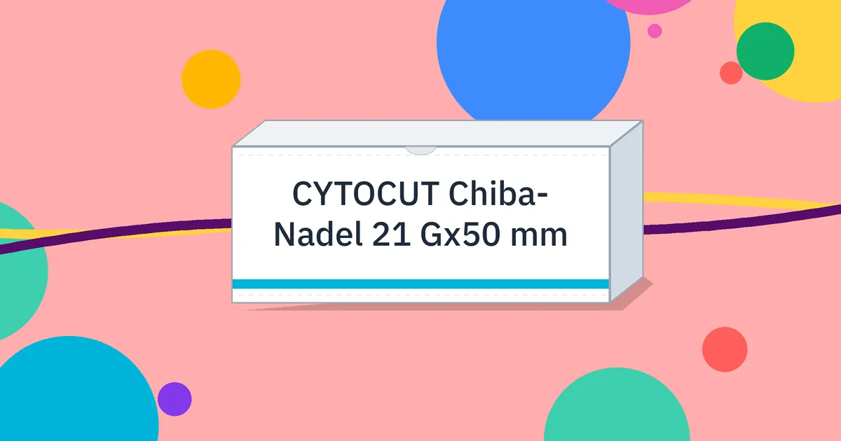 Symbolbild: Packung mit der Aufschrift CYTOCUT Chiba-Nadel 21 Gx50 mm (PZN 19735371) – Verfügbarkeit und Bezug in Apotheken in Frankfurt am Main