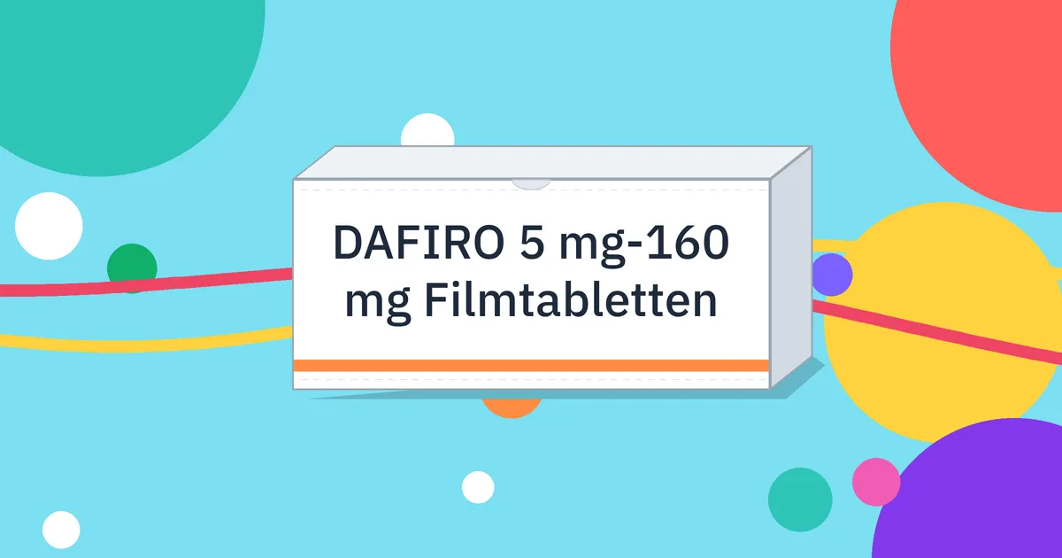 Symbolbild: Packung mit der Aufschrift DAFIRO 5 mg-160 mg Filmtabletten (PZN 11662394) – Verfügbarkeit und Bezug in Apotheken in Frankfurt am Main