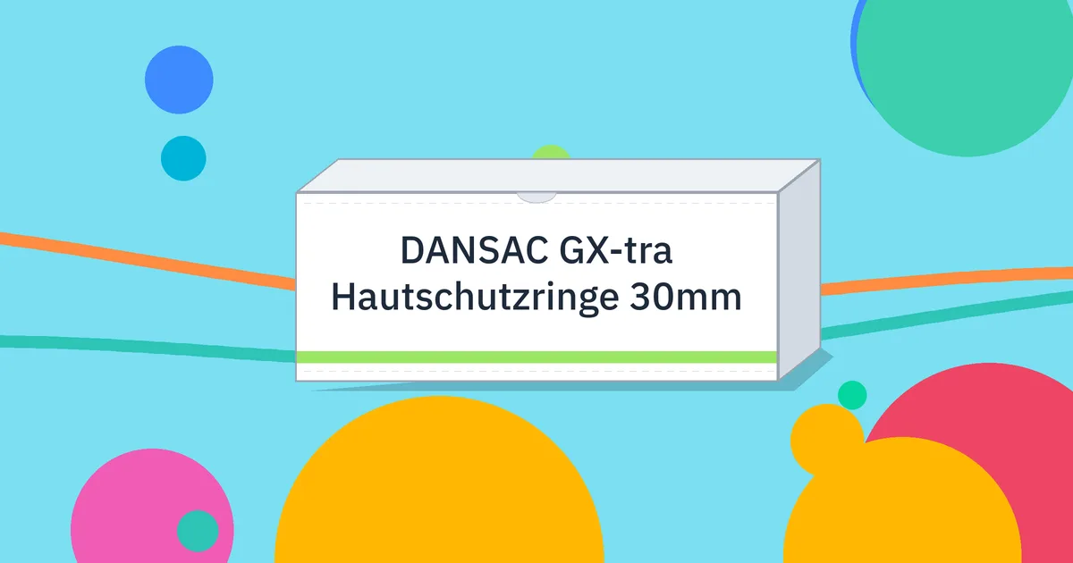 Symbolbild: Packung mit der Aufschrift DANSAC GX-tra Hautschutzringe 30mm (PZN 01421413) – Verfügbarkeit und Bezug in Apotheken in Frankfurt am Main