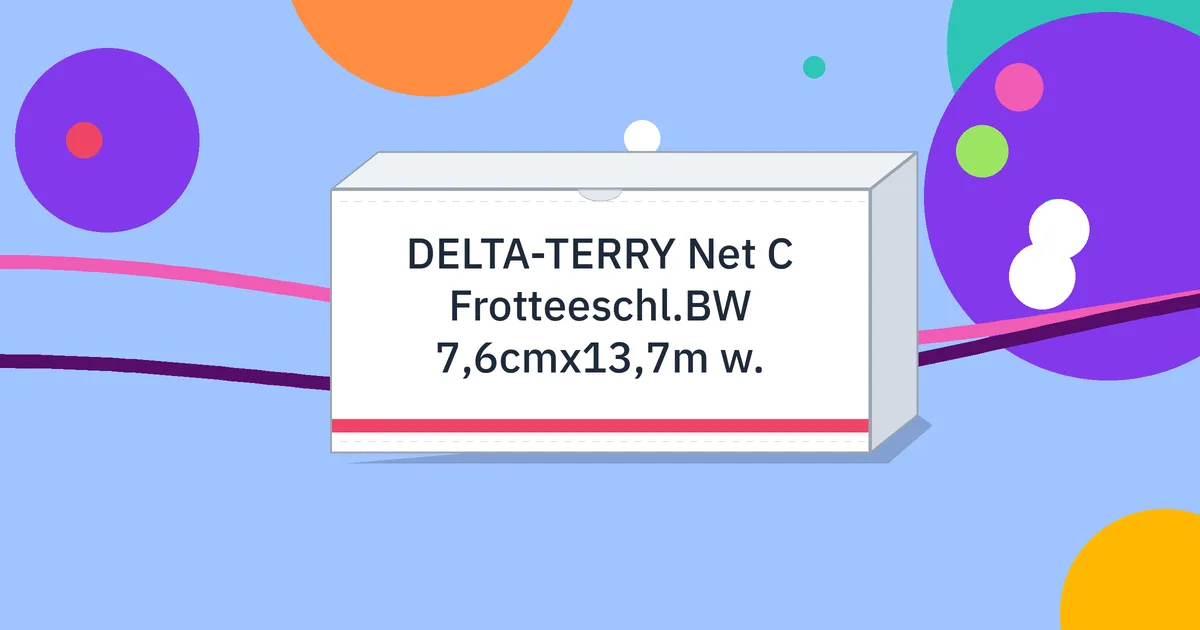 Symbolbild: Packung mit der Aufschrift DELTA-TERRY Net C Frotteeschl.BW 7,6cmx13,7m w. (PZN 00855434) – Verfügbarkeit und Bezug in Apotheken in Frankfurt am Main