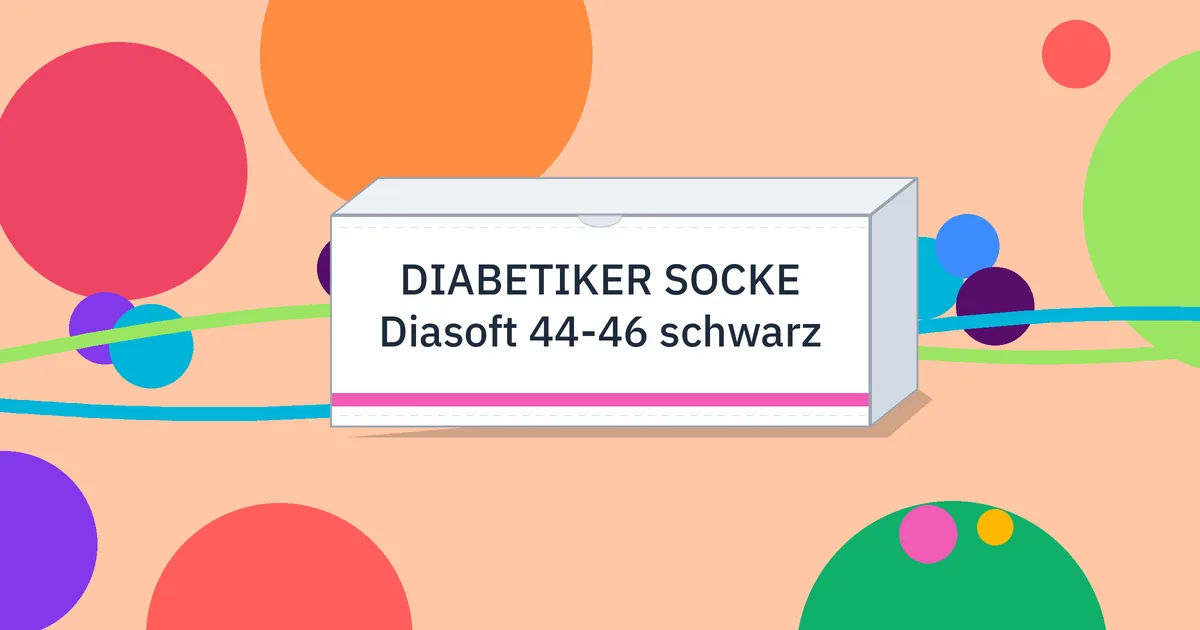 Symbolbild: Packung mit der Aufschrift DIABETIKER SOCKE Diasoft 44-46 schwarz (PZN 01830583) – Verfügbarkeit und Bezug in Apotheken in Frankfurt am Main