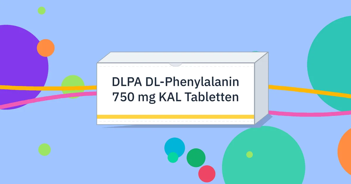 Symbolbild: Packung mit der Aufschrift DLPA DL-Phenylalanin 750 mg KAL Tabletten (PZN 19163839) – Verfügbarkeit und Bezug in Apotheken in Frankfurt am Main
