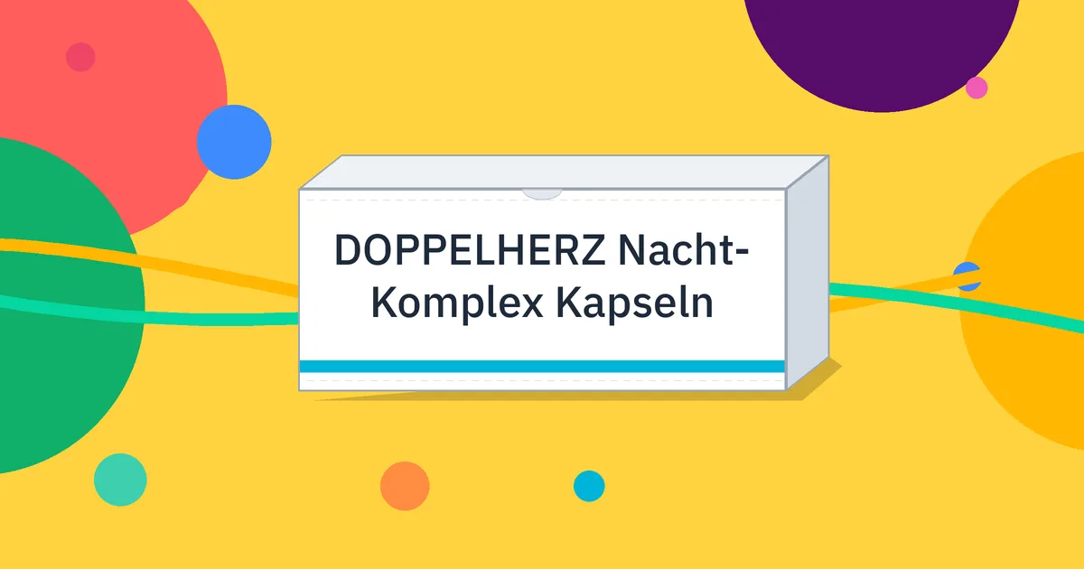 Symbolbild: Packung mit der Aufschrift DOPPELHERZ Nacht-Komplex Kapseln (PZN 18365653) – Verfügbarkeit und Bezug in Apotheken in Frankfurt am Main