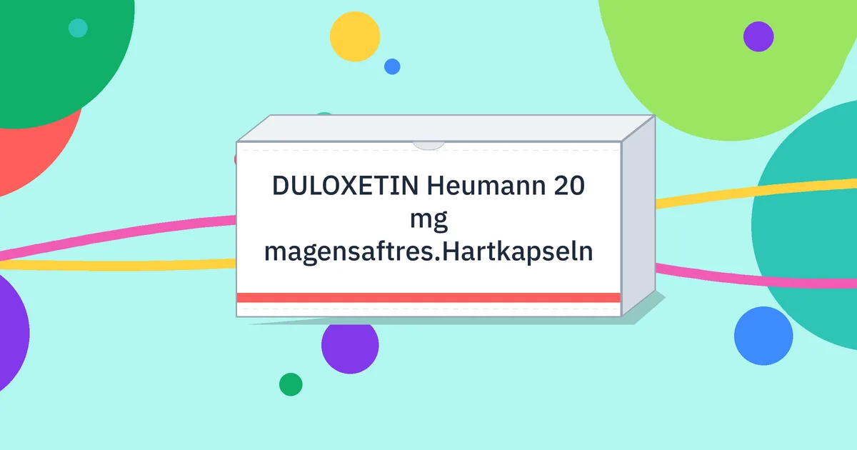 Symbolbild: Packung mit der Aufschrift DULOXETIN Heumann 20 mg magensaftres.Hartkapseln (PZN 11100288) – Verfügbarkeit und Bezug in Apotheken in Frankfurt am Main