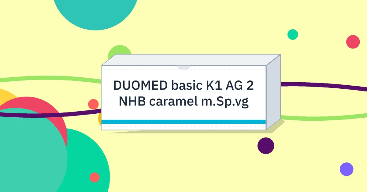 Symbolbild: Packung mit der Aufschrift DUOMED basic K1 AG 2 NHB caramel m.Sp.vg (PZN 20905335) – Verfügbarkeit und Bezug in Apotheken in Frankfurt am Main