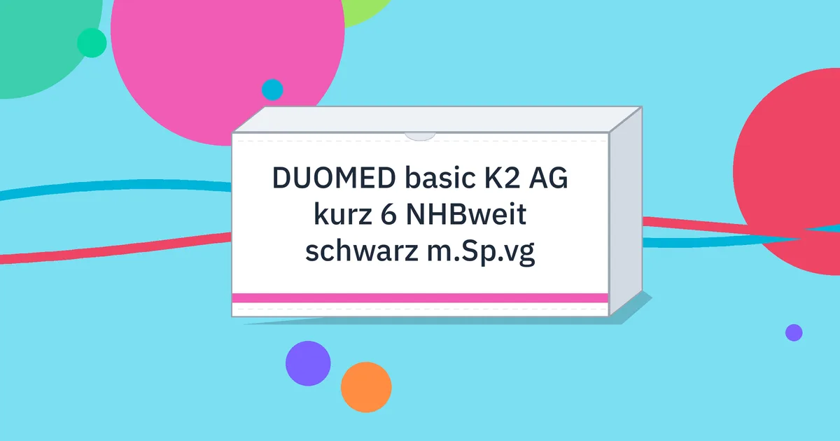 Symbolbild: Packung mit der Aufschrift DUOMED basic K2 AG kurz 6 NHBweit schwarz m.Sp.vg (PZN 20908612) – Verfügbarkeit und Bezug in Apotheken in Frankfurt am Main