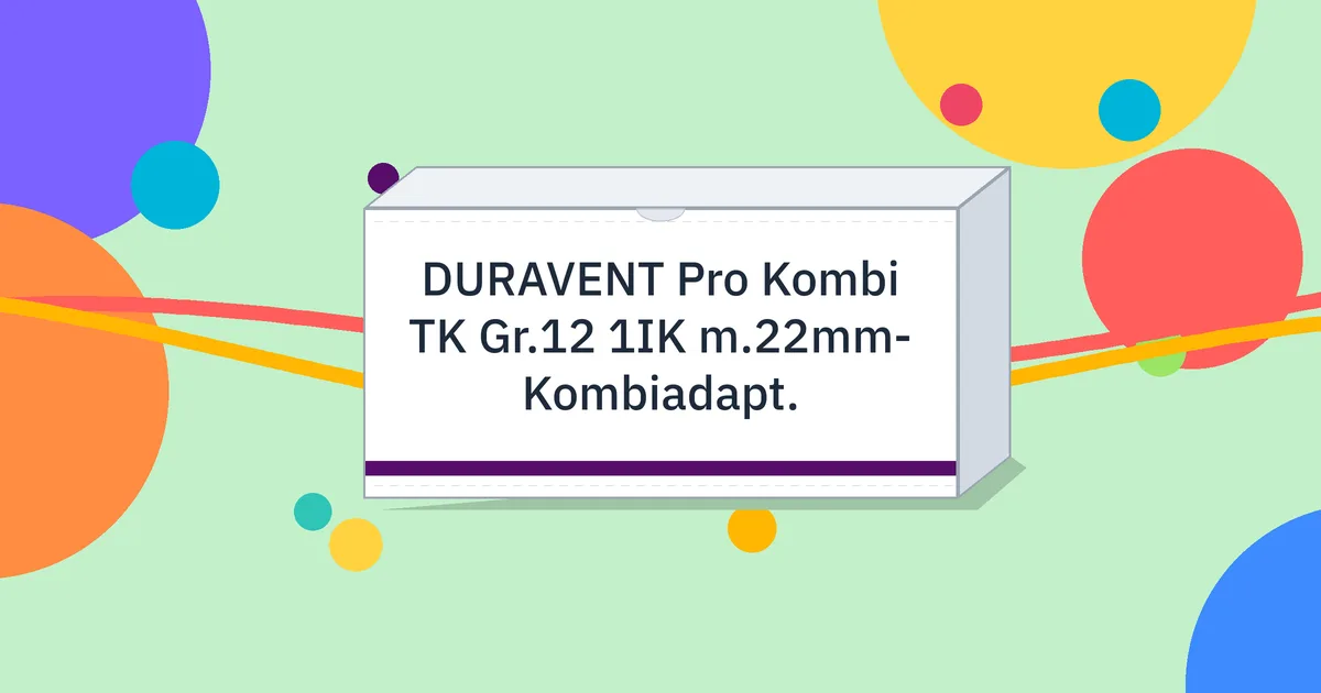 Symbolbild: Packung mit der Aufschrift DURAVENT Pro Kombi TK Gr.12 1IK m.22mm-Kombiadapt. (PZN 19242763) – Verfügbarkeit und Bezug in Apotheken in Frankfurt am Main