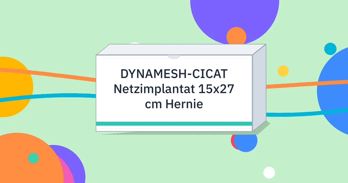 Symbolbild: Packung mit der Aufschrift DYNAMESH-CICAT Netzimplantat 15x27 cm Hernie (PZN 09253665) – Verfügbarkeit und Bezug in Apotheken in Frankfurt am Main
