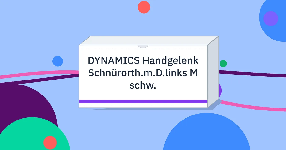 Symbolbild: Packung mit der Aufschrift DYNAMICS Handgelenk Schnürorth.m.D.links M schw. (PZN 10632847) – Verfügbarkeit und Bezug in Apotheken in Frankfurt am Main