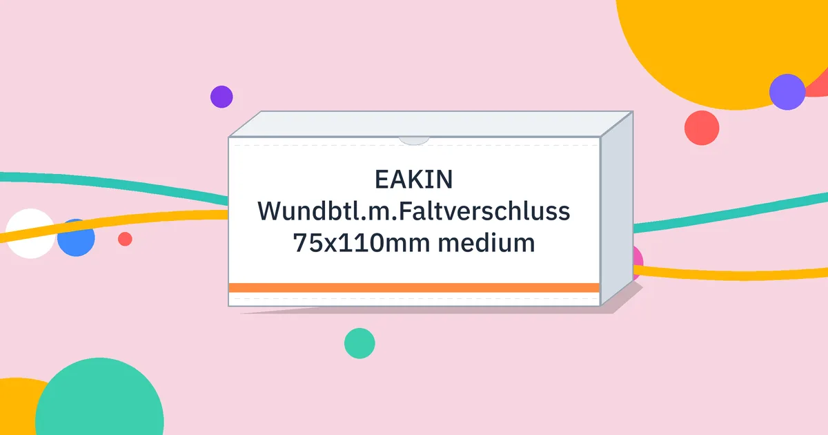 Symbolbild: Packung mit der Aufschrift EAKIN Wundbtl.m.Faltverschluss 75x110mm medium (PZN 05493177) – Verfügbarkeit und Bezug in Apotheken in Frankfurt am Main