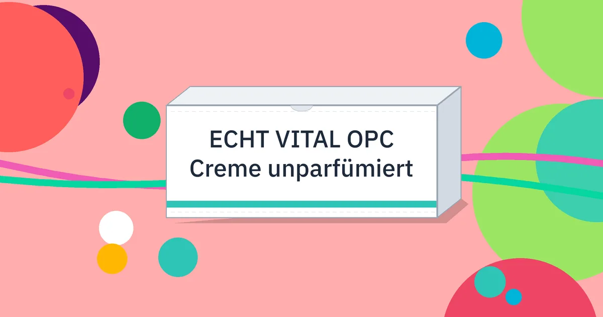 Symbolbild: Packung mit der Aufschrift ECHT VITAL OPC Creme unparfümiert (PZN 11848207) – Verfügbarkeit und Bezug in Apotheken in Frankfurt am Main